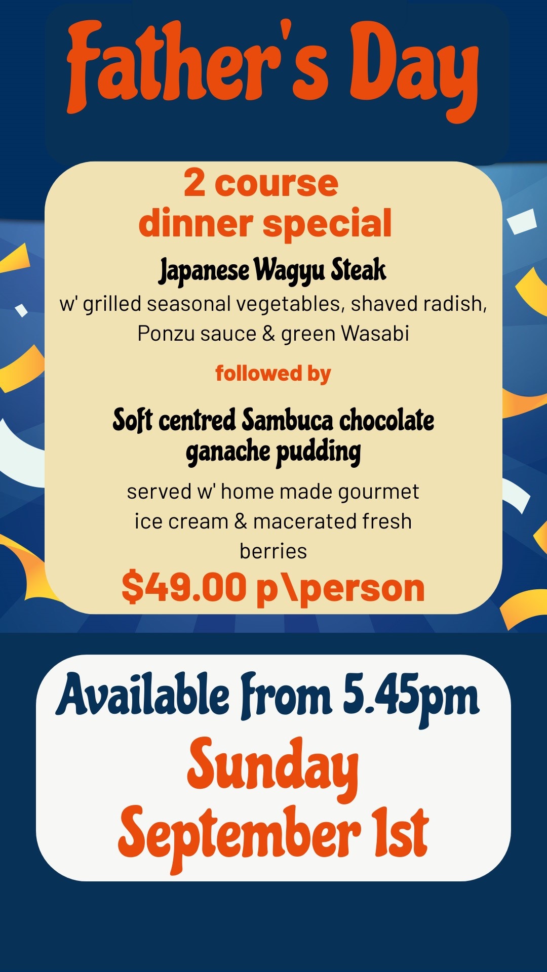 Father’s Day menu – Merimbula RSL